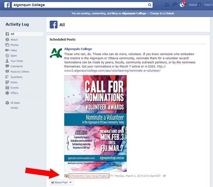 Algonquin College Facebook Page Activity Log Authors_2014.02.28 | AC ...