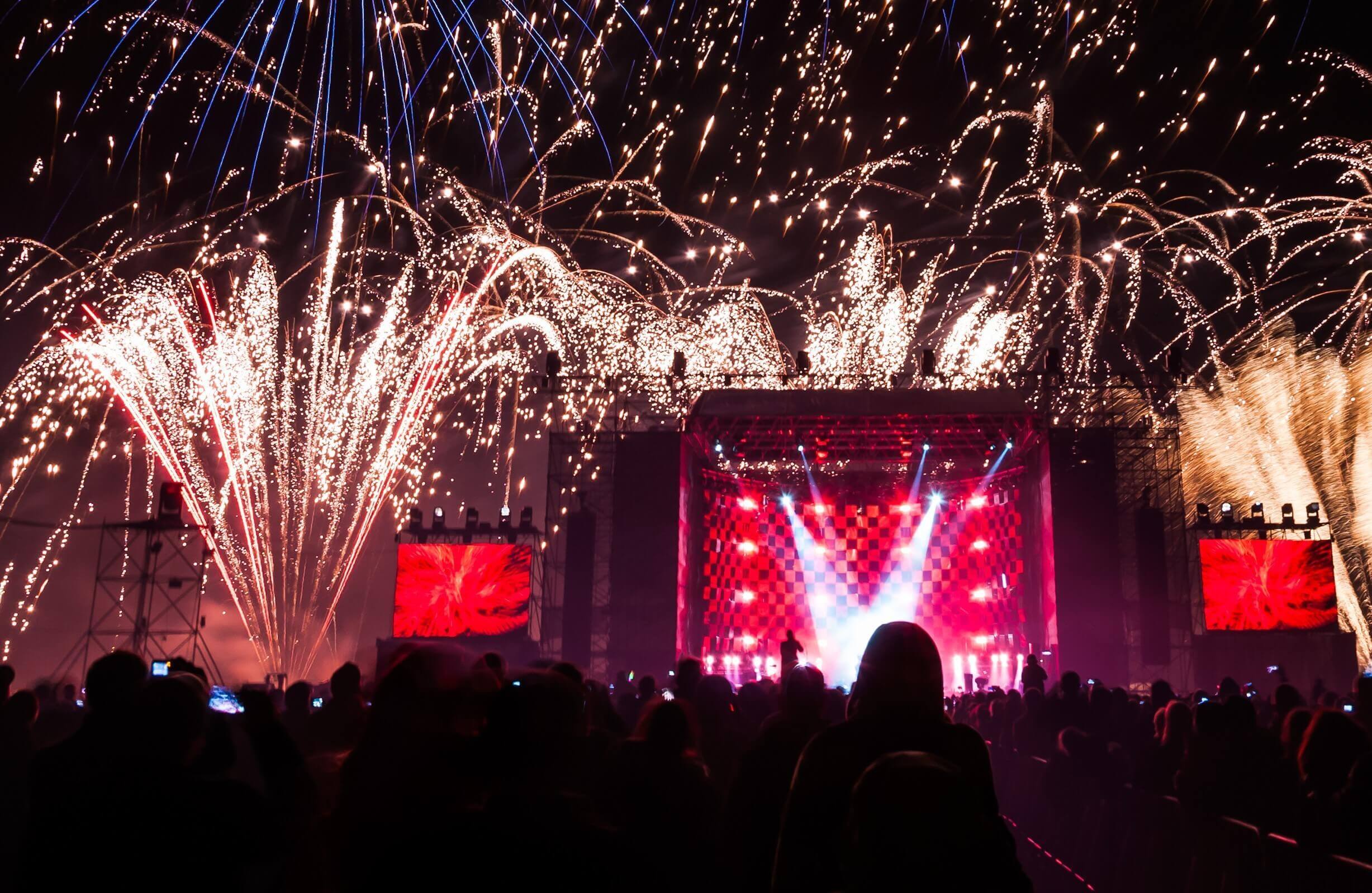 Fireworks above the stage during concert - School of Business & Hospitality