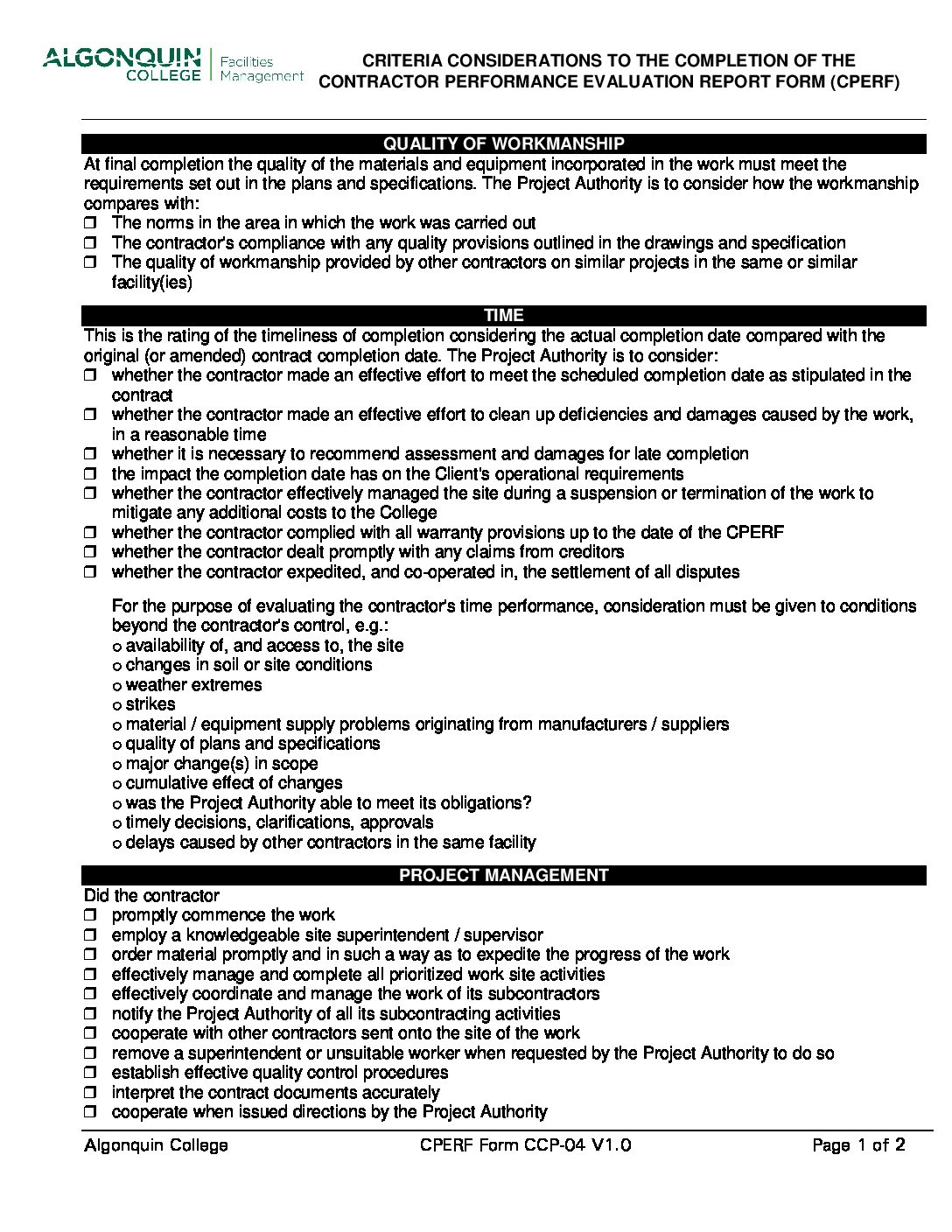 Contractor Evaluation Considerations | Facilities Management