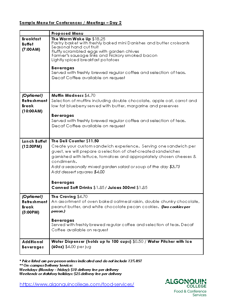 Catering Menu | Food & Conference Services