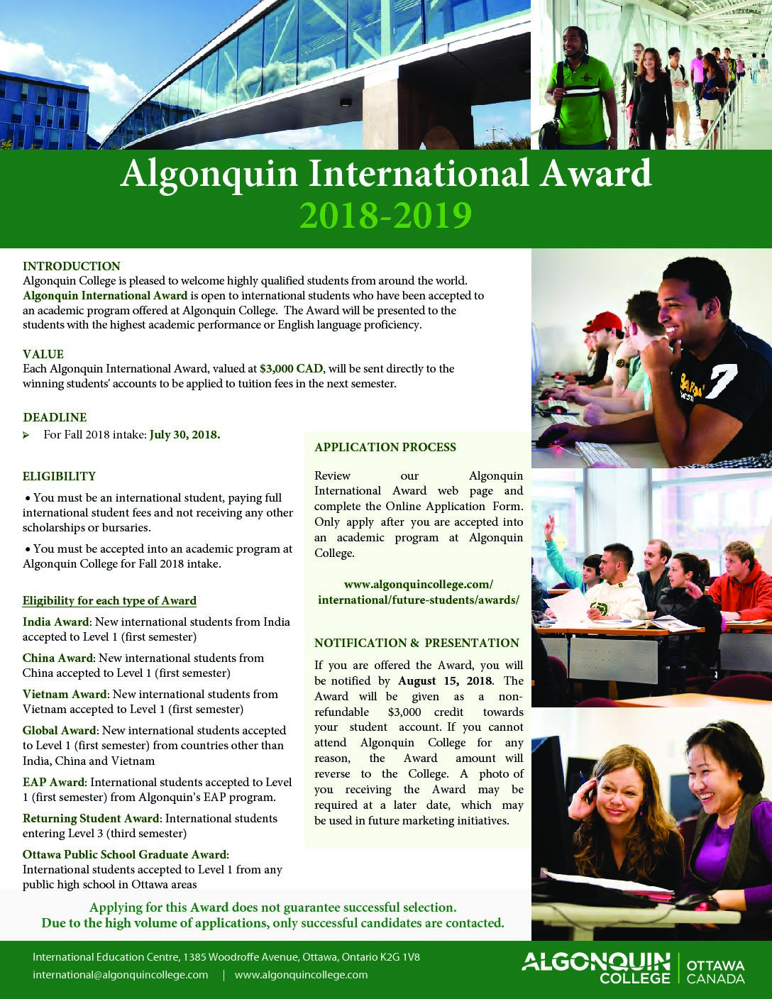 2018-Algonquin International Award - Fall - International Education Centre