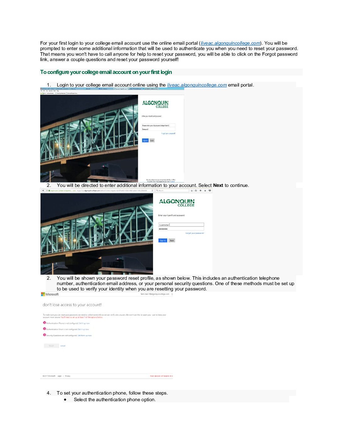How do I configure my college email on my first login? - ITS