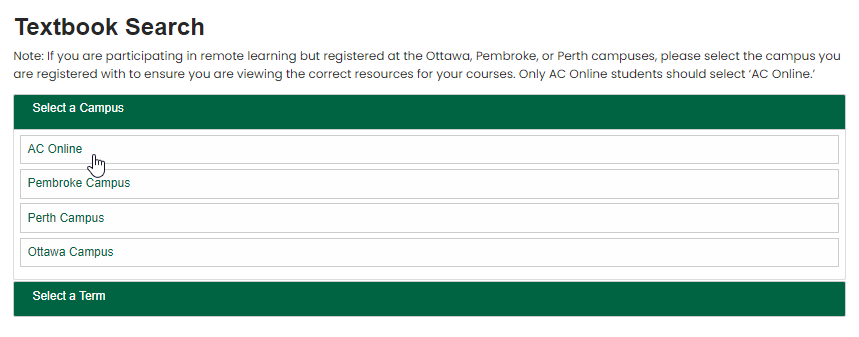 Ordering Textbooks Online | AC Online