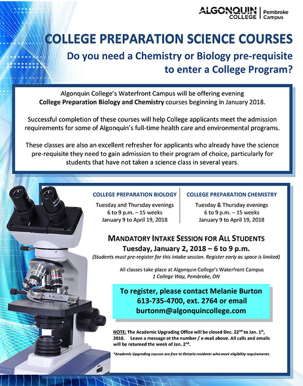 Flyer - Biology and Chemistry - January 2018 - Pembroke Campus