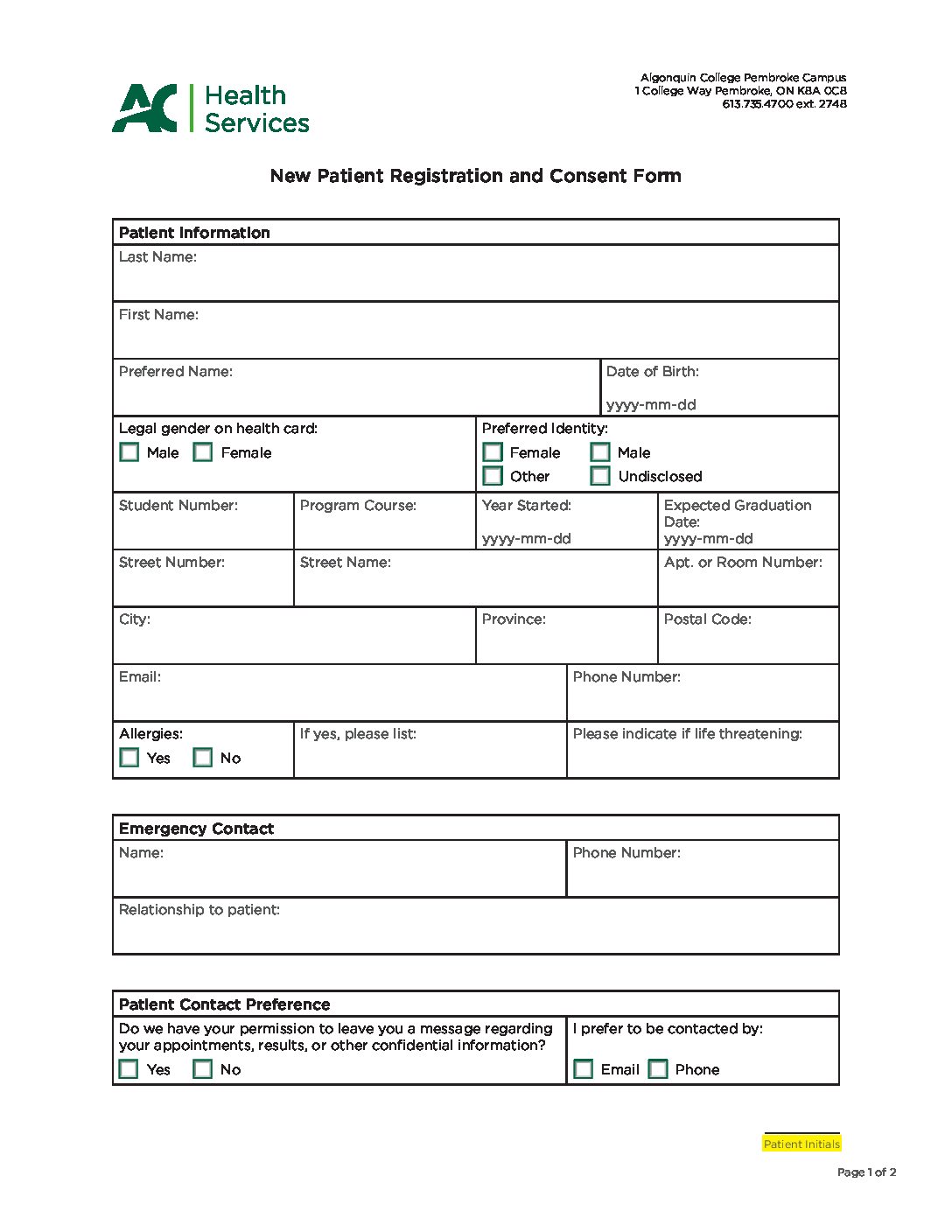 Current new-patient-registration-and-consent-form - Pembroke - Pembroke ...