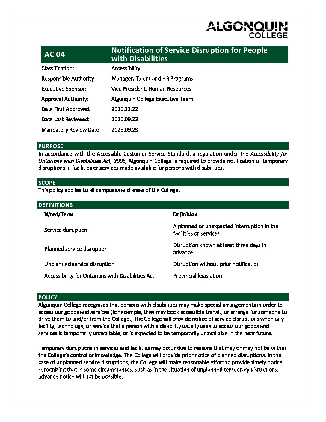 AC04 | Corporate Policies