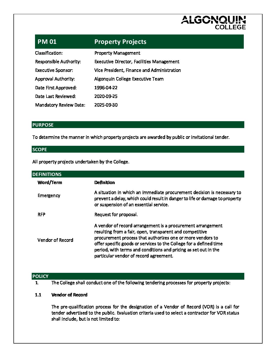 PM01 | Corporate Policies