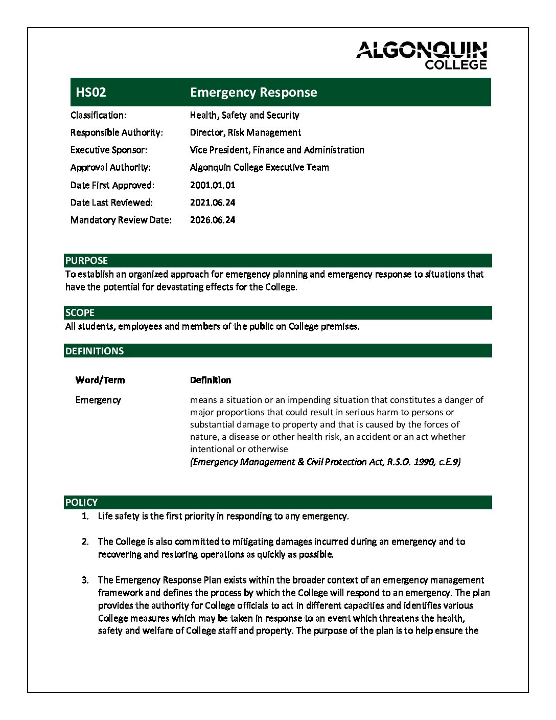 HS02 | Corporate Policies