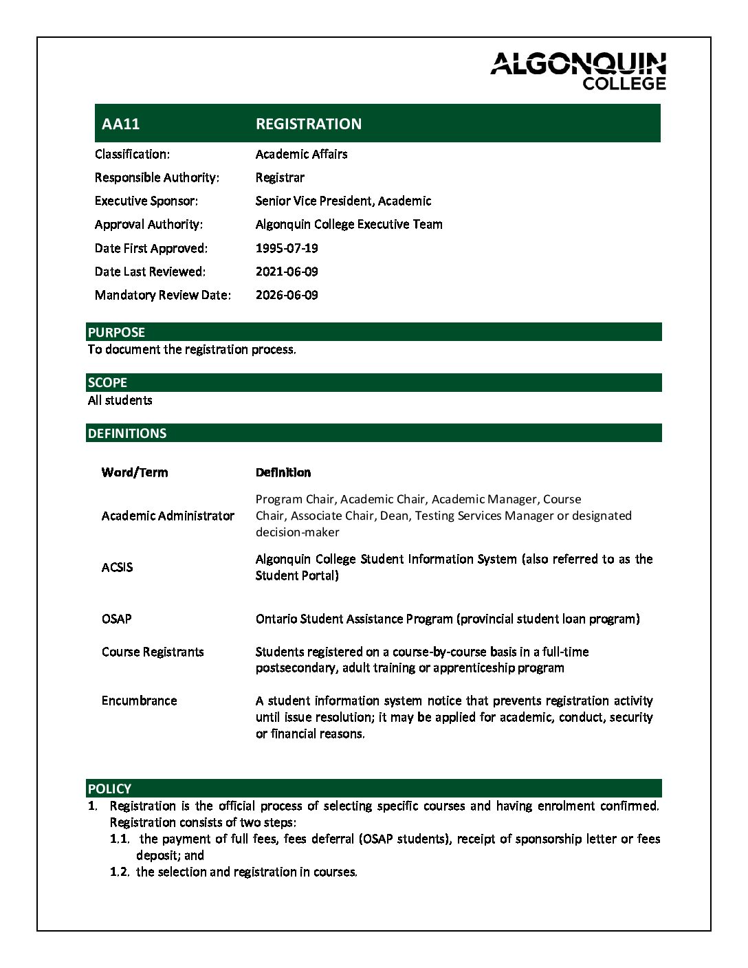AA11 | Corporate Policies