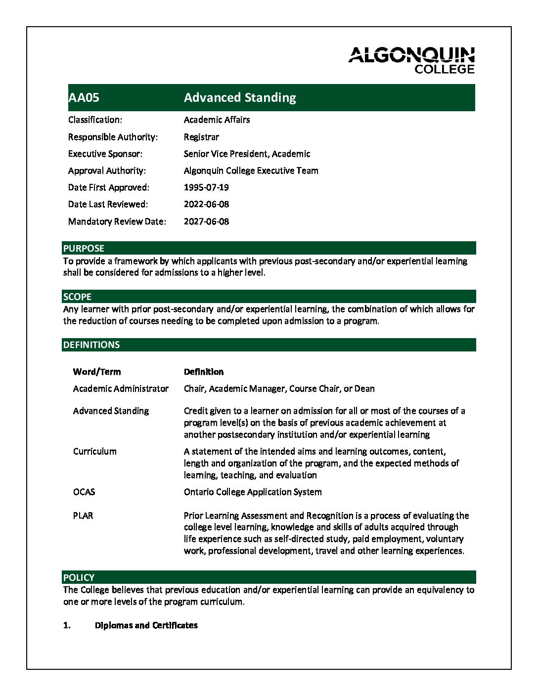 AA05 | Corporate Policies