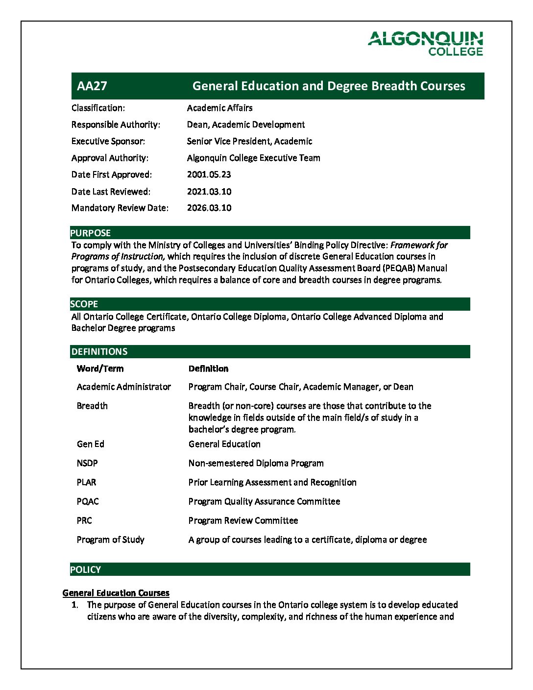 AA27 | Corporate Policies