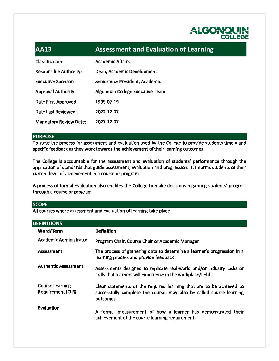 AA13 | Corporate Policies