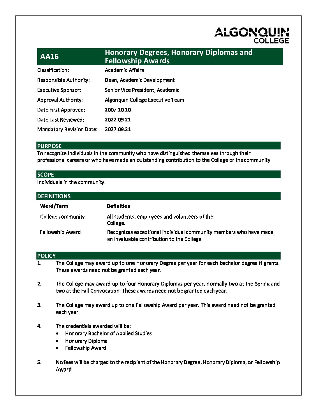 AA16 | Corporate Policies