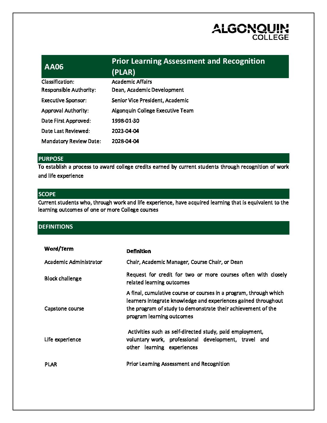 AA06 | Corporate Policies
