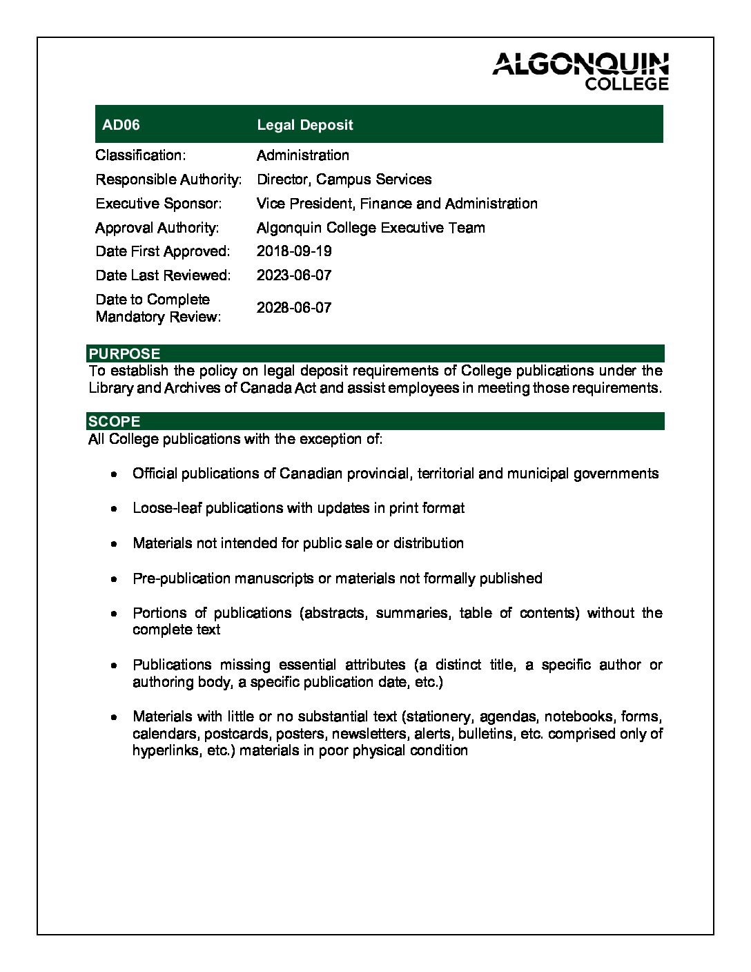 AD06 | Corporate Policies