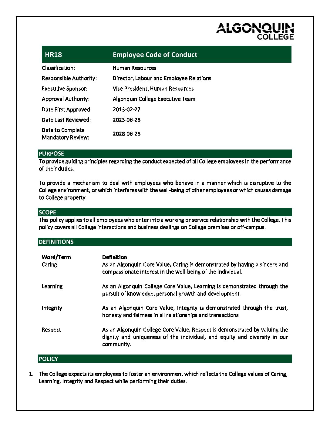 HR18 | Corporate Policies