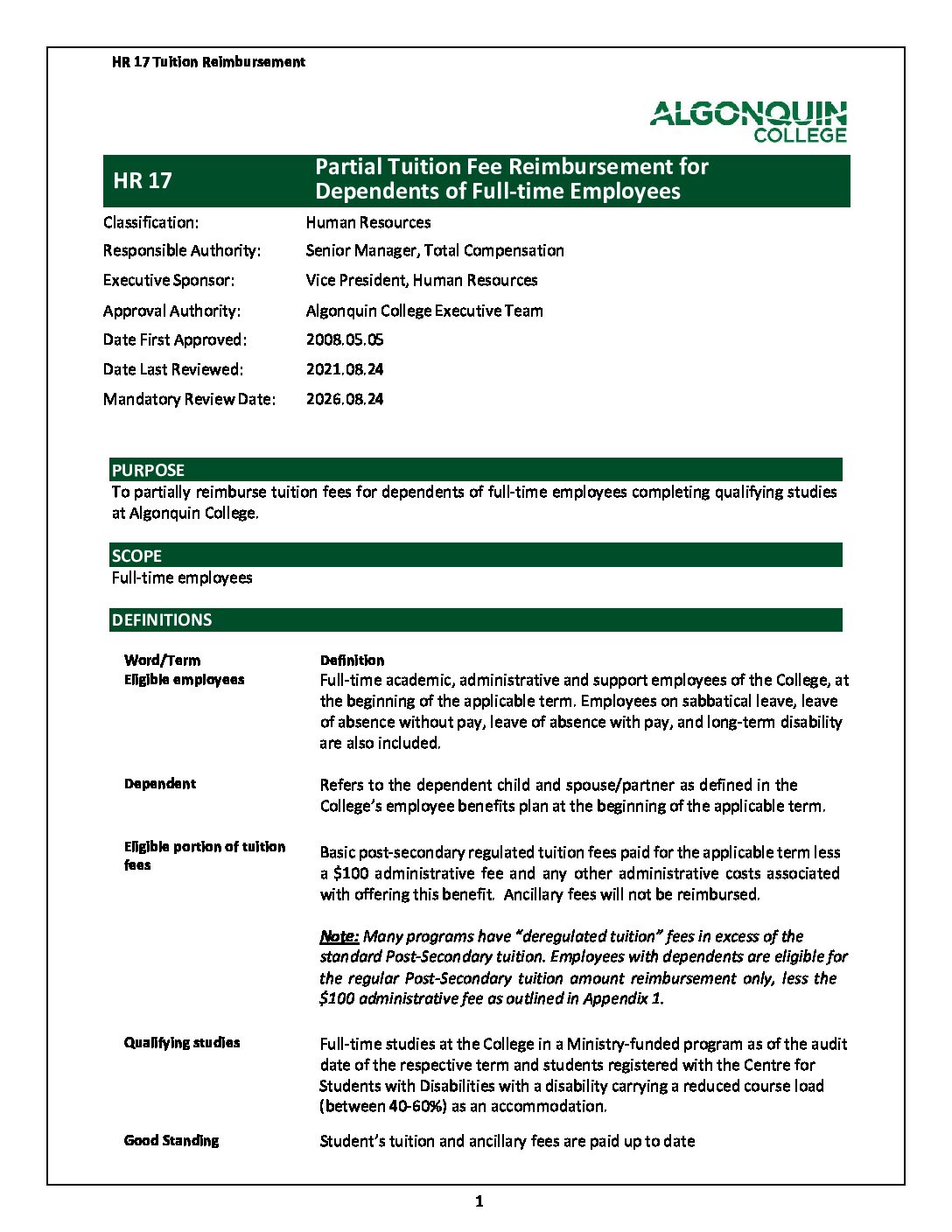 HR17 | Corporate Policies