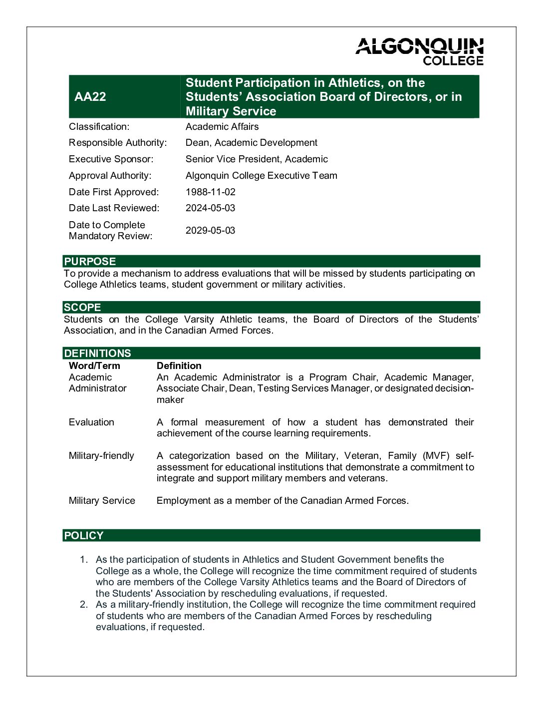 AA22 | Corporate Policies