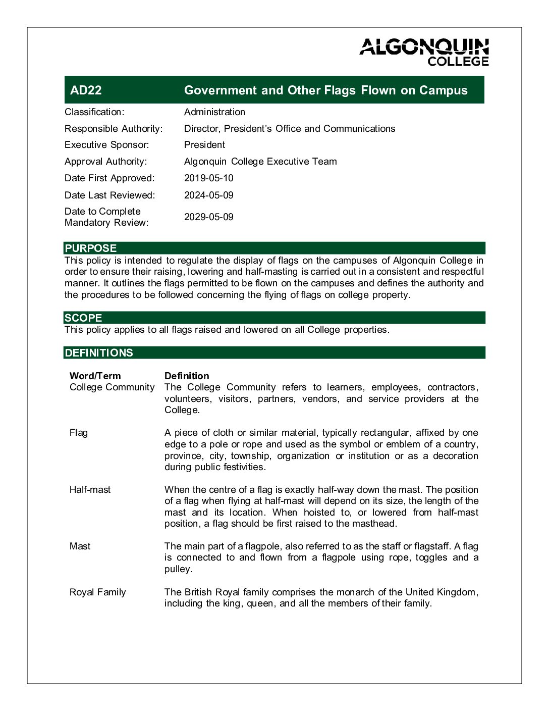 AD22 | Corporate Policies