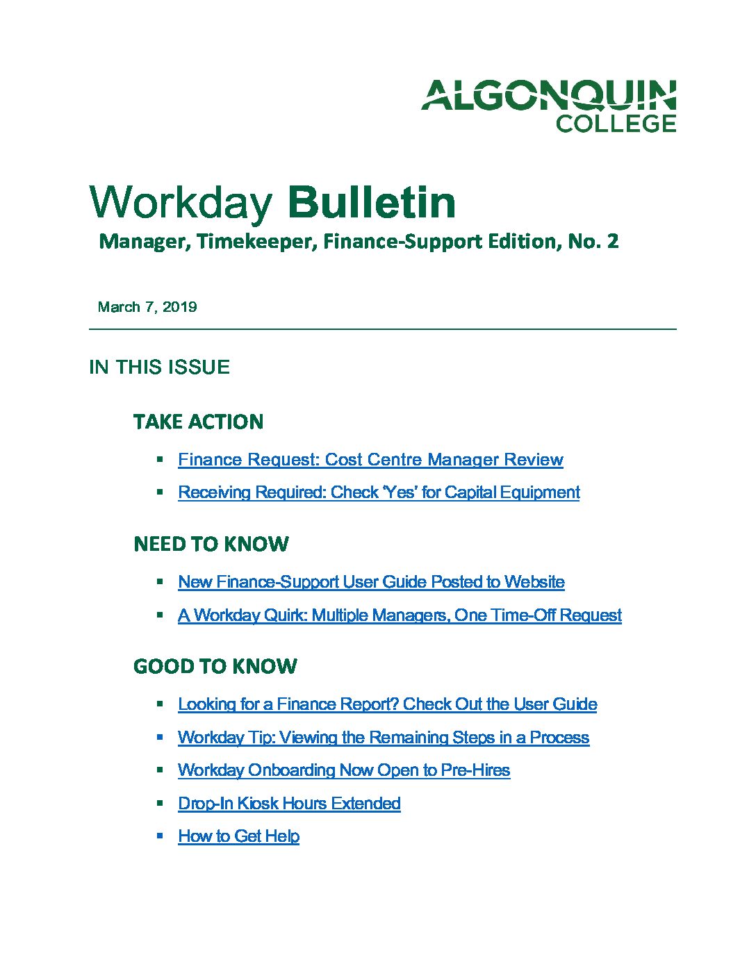 Workday Manager-Timekeeeper-Finance Support Bulletin No. 2 - Workday ...