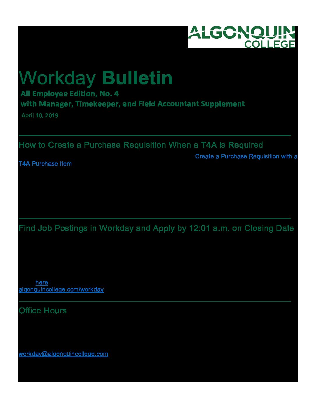 Workday Bulletin No. 4 - Workday Support