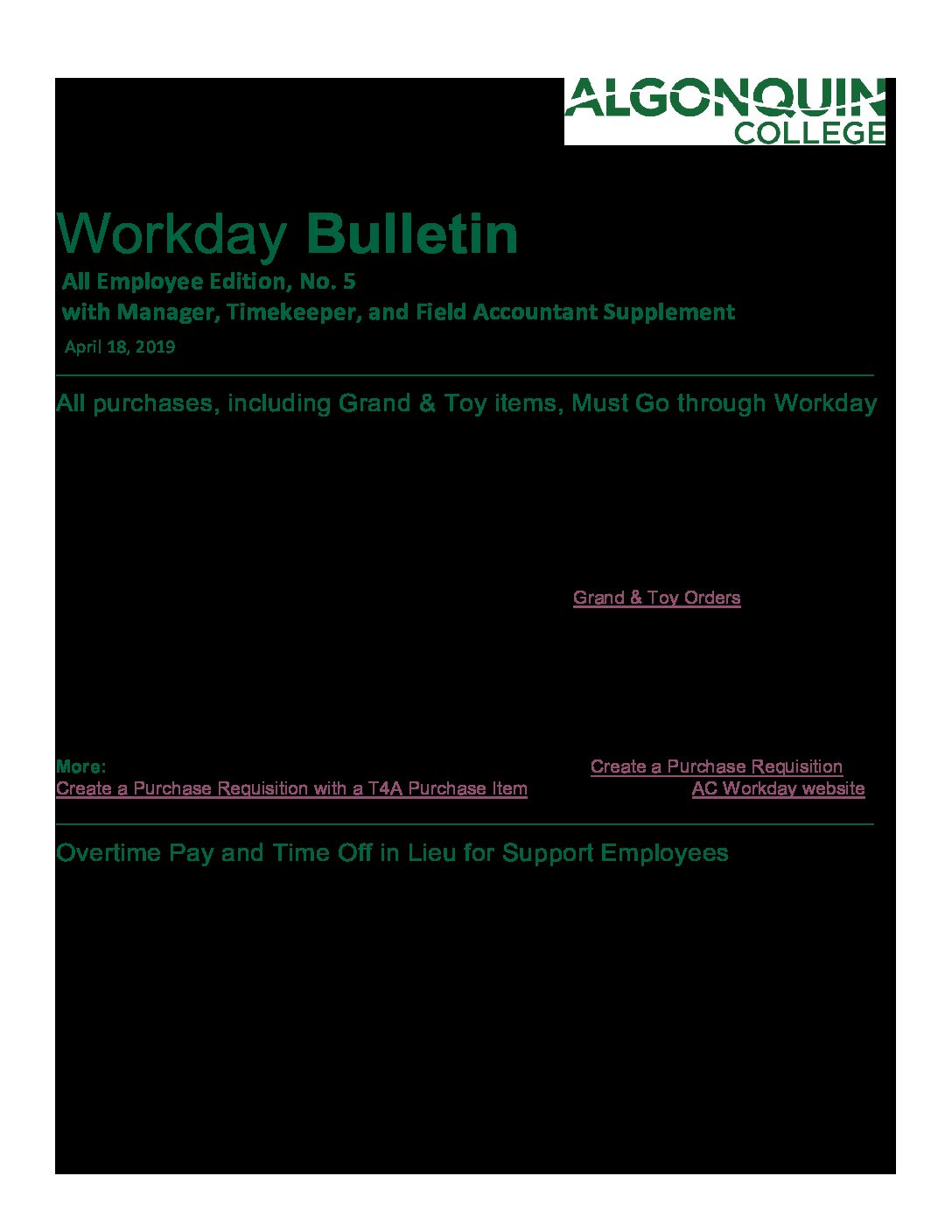 Workday Bulletin No. 5 - Workday Support